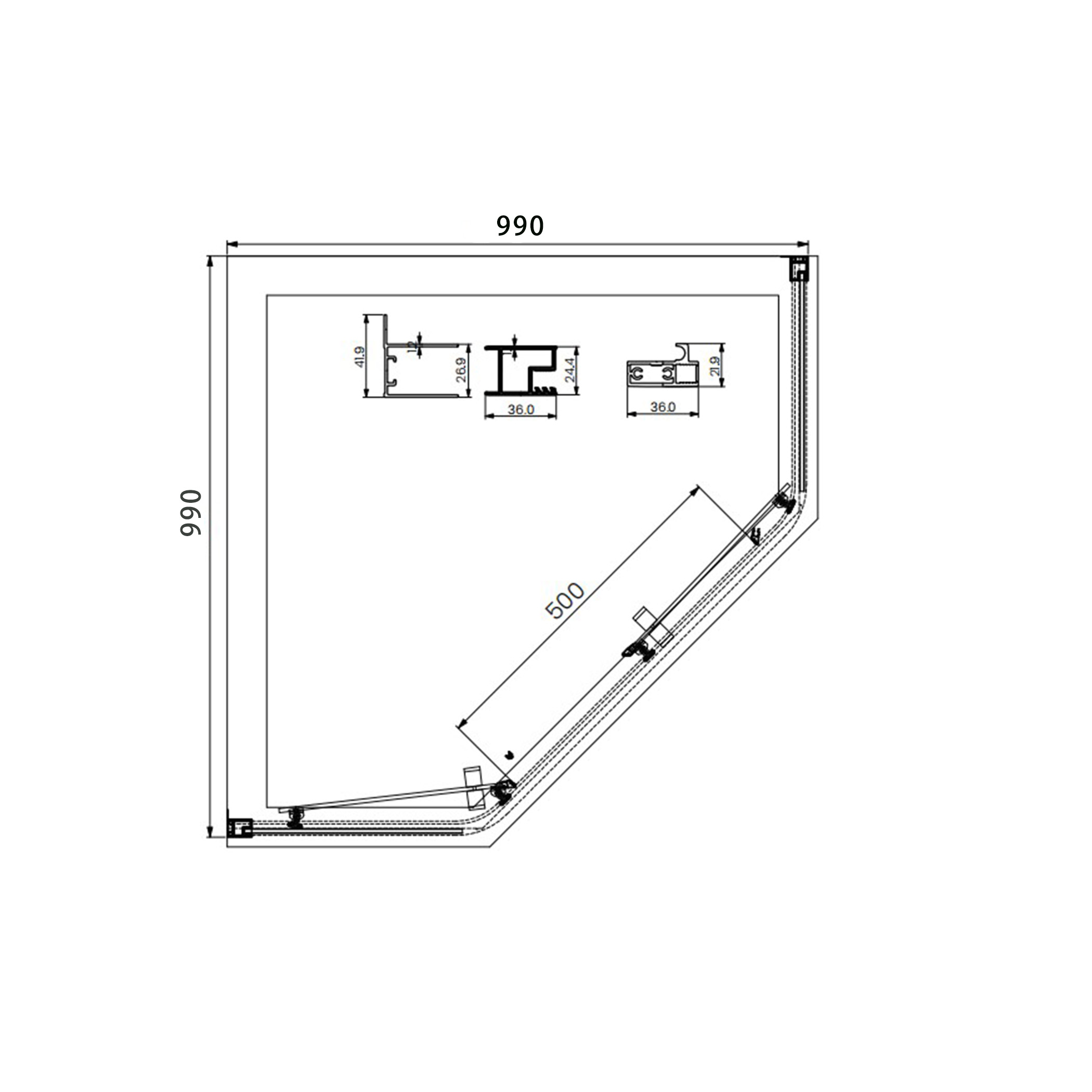 1000X1000 Diamond Sliding (Inside) Door Shower Box - Green Home Bathroom